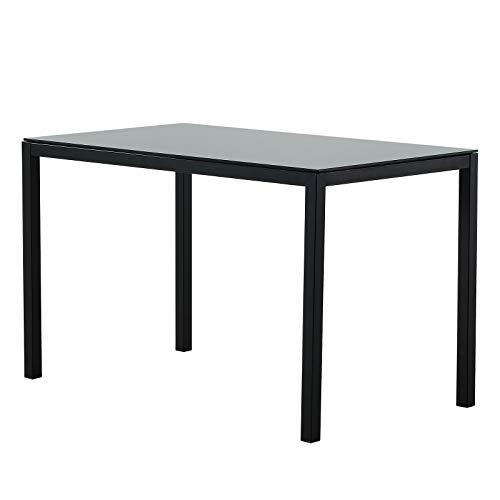 Black Glass Dining Table, Tempered Glass Top Table Metal Legs Rectangular for Small Kitchen Dining Room Living Room 4 People
