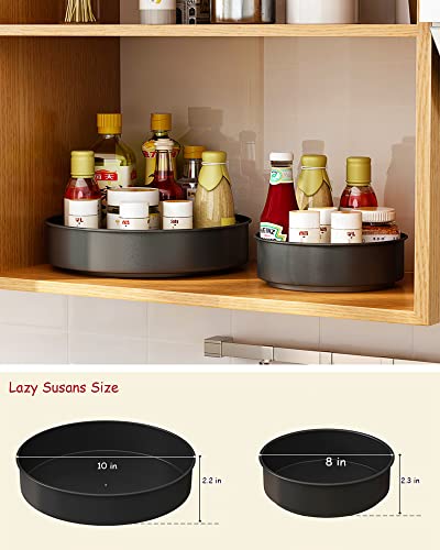 2 Pack Lazy Susan Organizers, Stainless Metal Sturdy Spice Rack with Turntable, Rotate Lazy Susan Seasoning Rack for Kitchen Pantry Cabinet Fridge Table Bathroom (10&8 Inch) Black