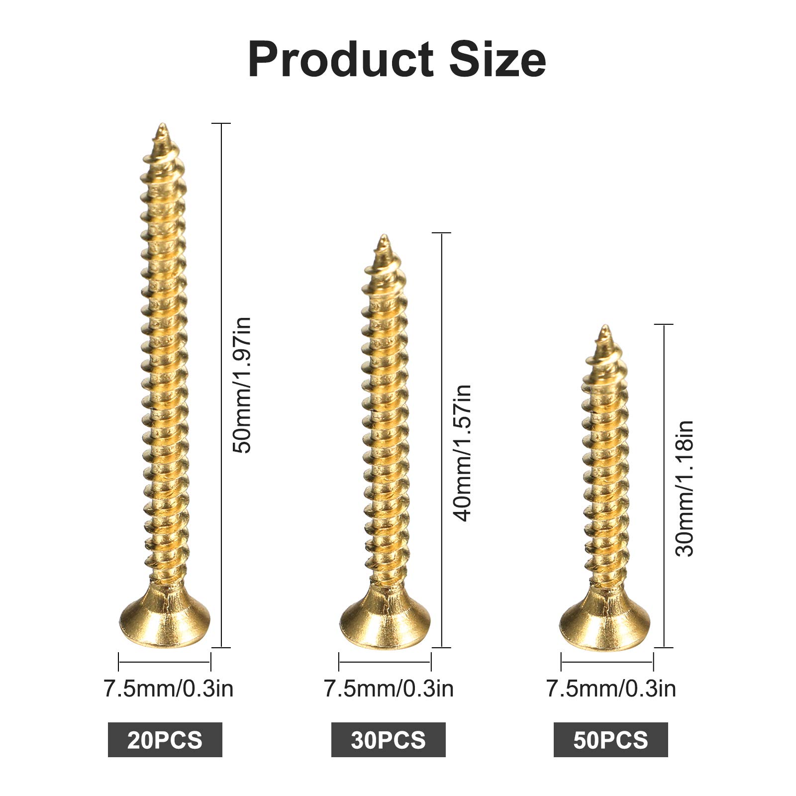 Hotop 100 Pcs Gold Screws M4 Nails and Screws for Picture Hanging Multi Purpose Wall Hardware Nails Bulk, 2 Inch,1.6 Inch,1.2 Inch in Length(Gold)