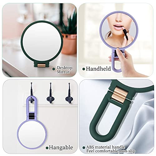 1X 15X Magnifying Hand Held Mirror,Double Side Folding Hand Mirror for Women with Adjustable Handle,Travel Table Desk Shaving Bathroom (Army Green)