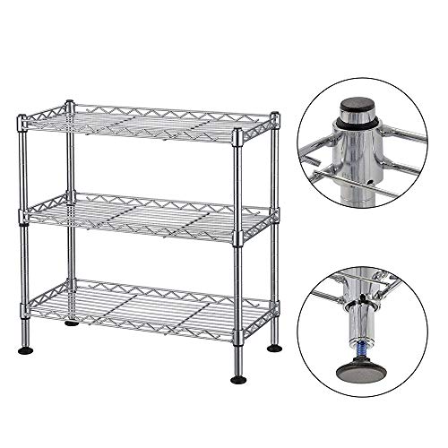3 Tier Storage Shelf Wire Shelving Unit Steel Shelving Adjustable Metal Storage Rack Metal Shelving Unit Shelves for Pantry, Garage, Basement, Living Room, Kitchen, 17.7''L x 7.87''W x 17.72''H