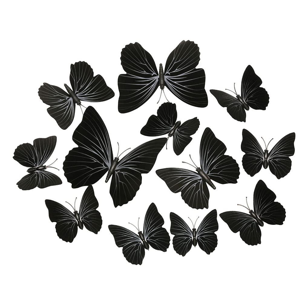 36 Pcs 3D Black Butterfly Wall Stickers Art Decor Crafts Butterfly Wall Decals Removable Magnets Set for Home Decorations Nursery Classroom Offices Bedroom Bathroom Living Room Decor