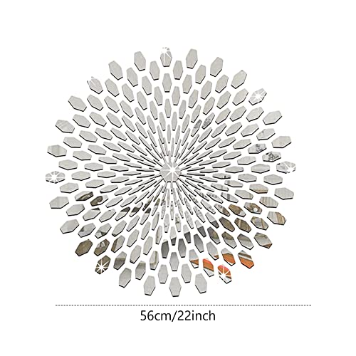 3D Sun Flower Mirror Wall Stickers Acrylic Mirror Wall Decals DIY Removable Sun Pattern Modern Mirror Surface Wall Decor for Bedroom Living Room Office TV Background Home Decoration Silver
