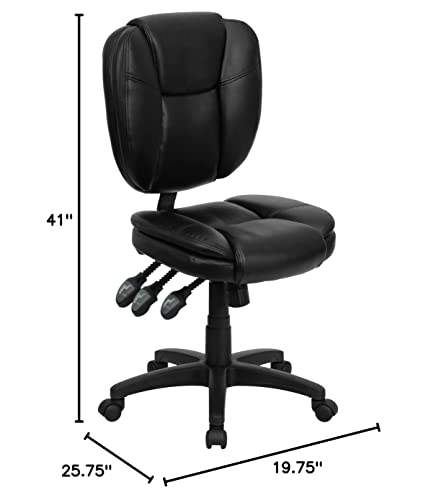 Flash Furniture Caroline Mid-Back Black LeatherSoft Multifunction Swivel Ergonomic Task Office Chair with Pillow Top Cushioning