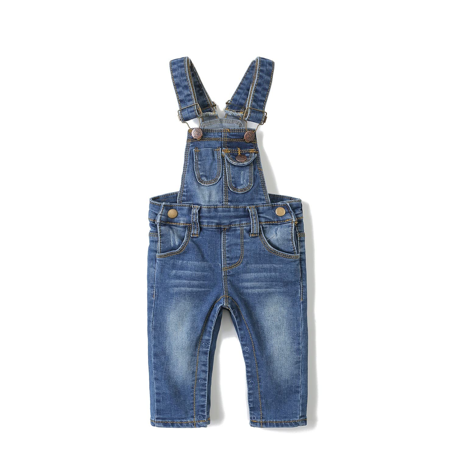 KIDSCOOL SPACE Baby Boy Girl Jean Overalls,Toddler Slim Cute Denim Dungaree,Blue,12-18 Months