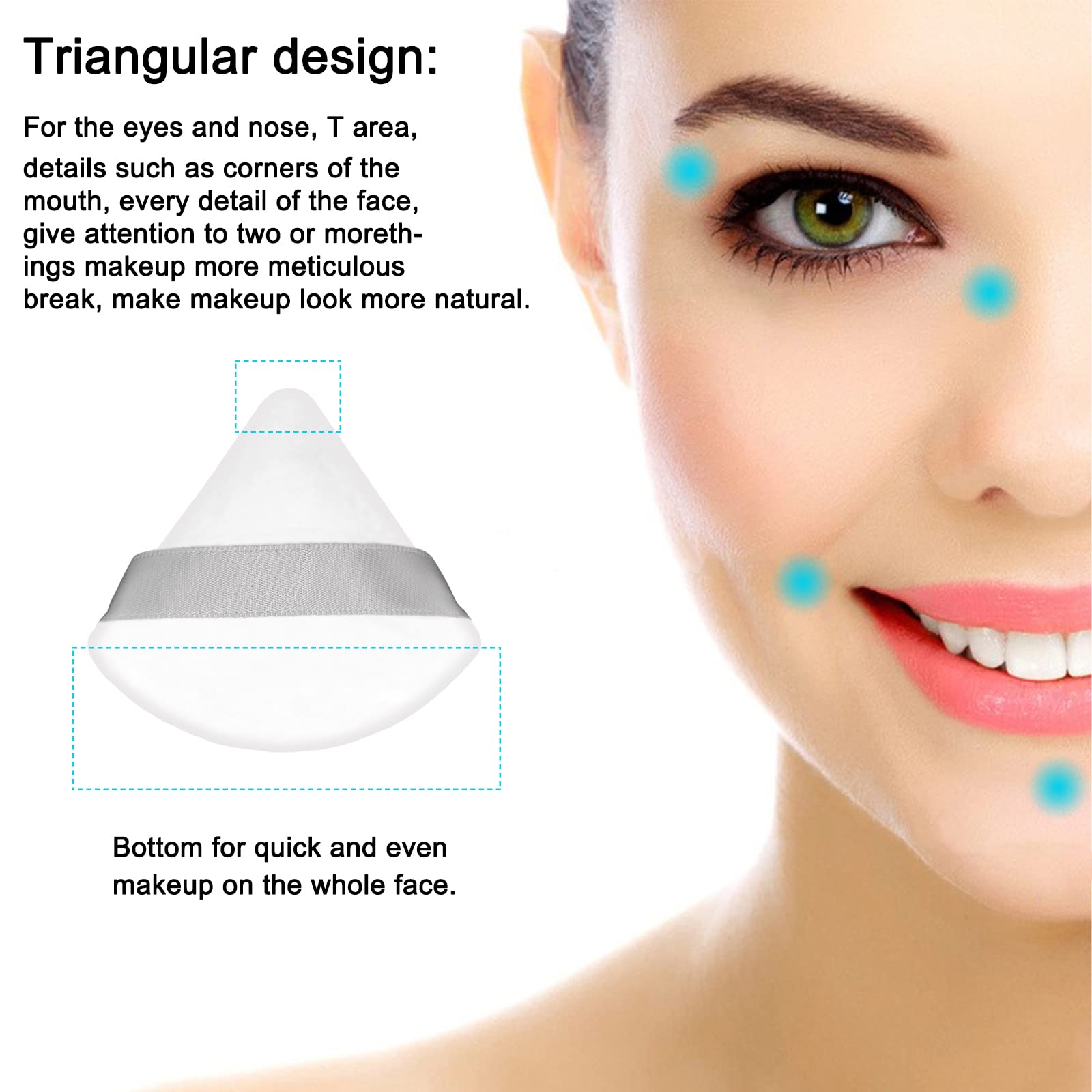 12 Pieces Cosmetic Powder Puff,2.76 inch Portable Soft Sponge Setting Face Puffs,Triangle Velvet with Ribbon Band Handle for Loose Powder Body Powder Makeup Tool