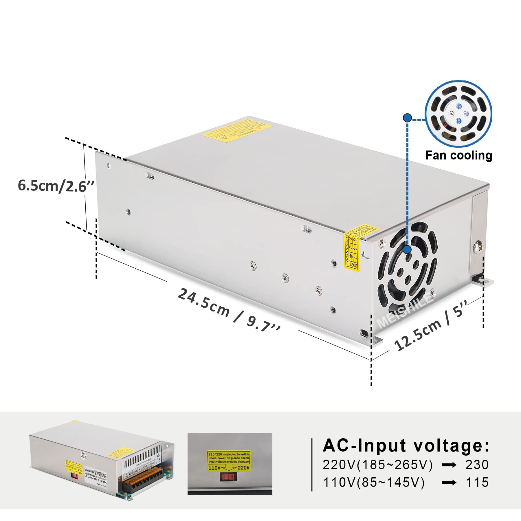 12V 100A 1200W DC Switching Power Supply Adapter PSU AC-DC 12Volt Industrial Transformer Converter 0-80/50amps LED Drive Lamp Meter Semiconductor Motor Pump Winch Stereos Amplifier Fan SMPS 110V/220V