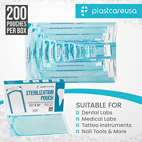 200 7.5 X 13 Self Sterilization Pouches for Dental Offices, Autoclave Sterilizer Bags Pouch for Dentist Tools, for Cleaning Tools, 200 Pouches Per Box, 1 Box of Paper Blue Film