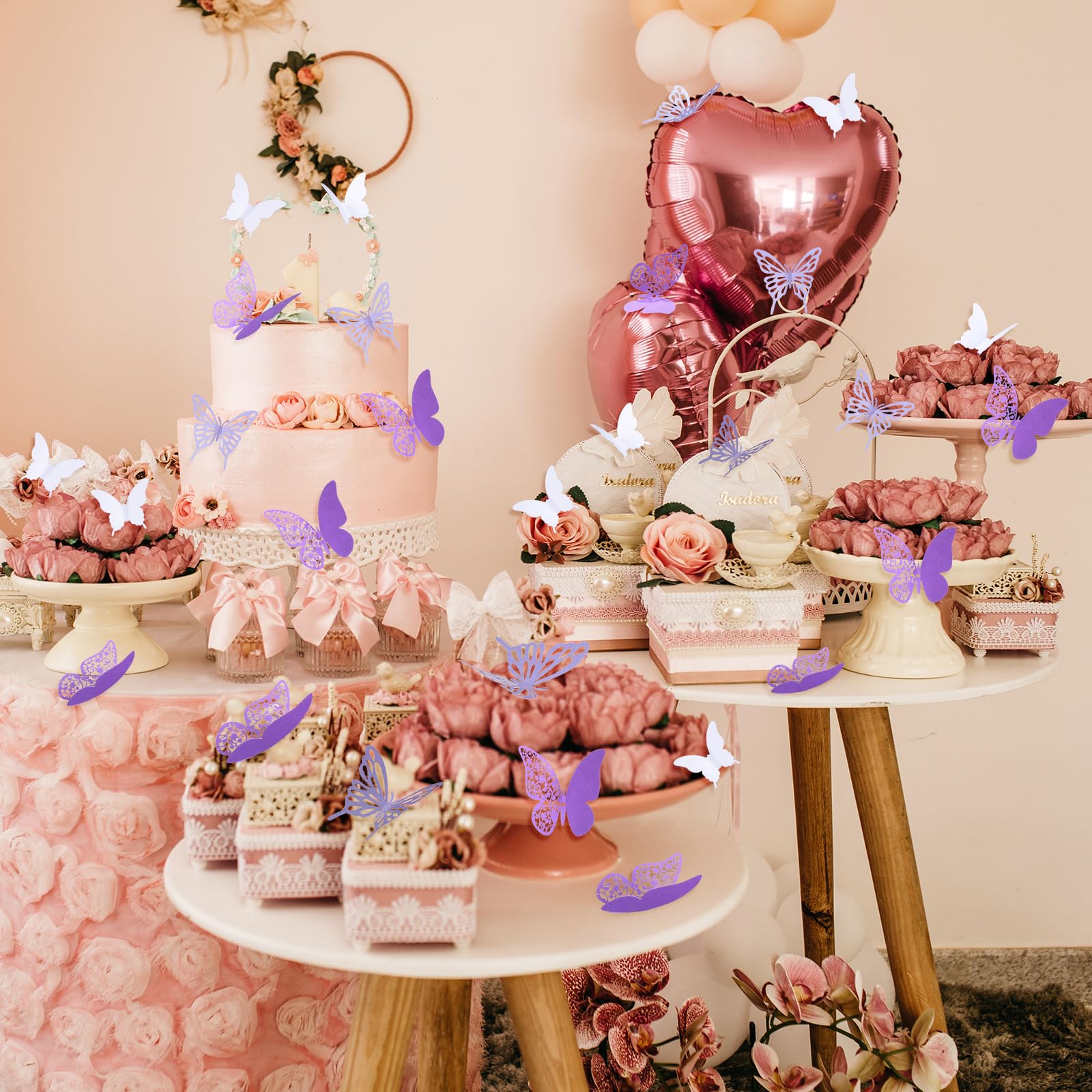 144 Pieces 3D Butterfly Wall Stickers Decor Butterfly Decals DIY Decorative Wall Art Cutouts Crafts Removable for Room Wedding Flower Party Decorations, 3 Styles (White, Light Purple, Dark Purple)