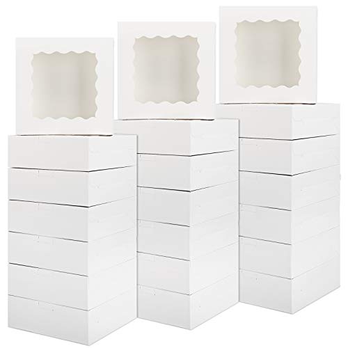 Moretoes 30pcs 8x8x2.5 Inches White Bakery Boxes Cake Boxes Pastry Boxes with Window for Cookies, Donuts, Chocolate Strawberries and Pie