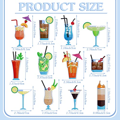 12 Pcs Drinks Diamond Painting Keychain Kits Crystal Drinks Diamond Painting Ornaments Summer Full Diamond Drinks Keychain Summer DIY Diamond Art Keychains for Adults Kids Purse Backpack Handbag