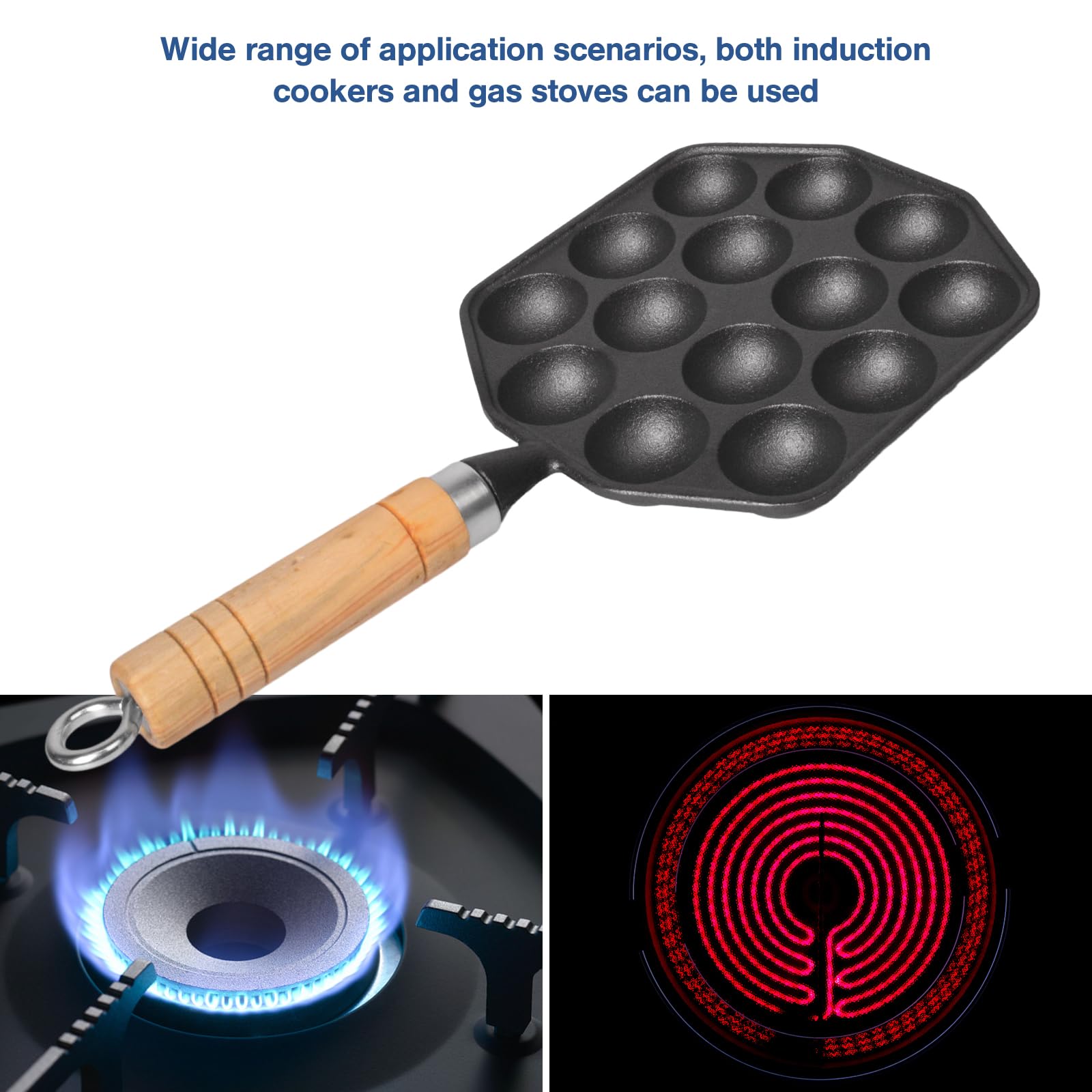 14 Hole Takoyaki Makers, Takoyaki Pan, Nonstick Cast Iron Octopus Meat Balls Mold Maker with Detachable Handle for Home Pancake Baking