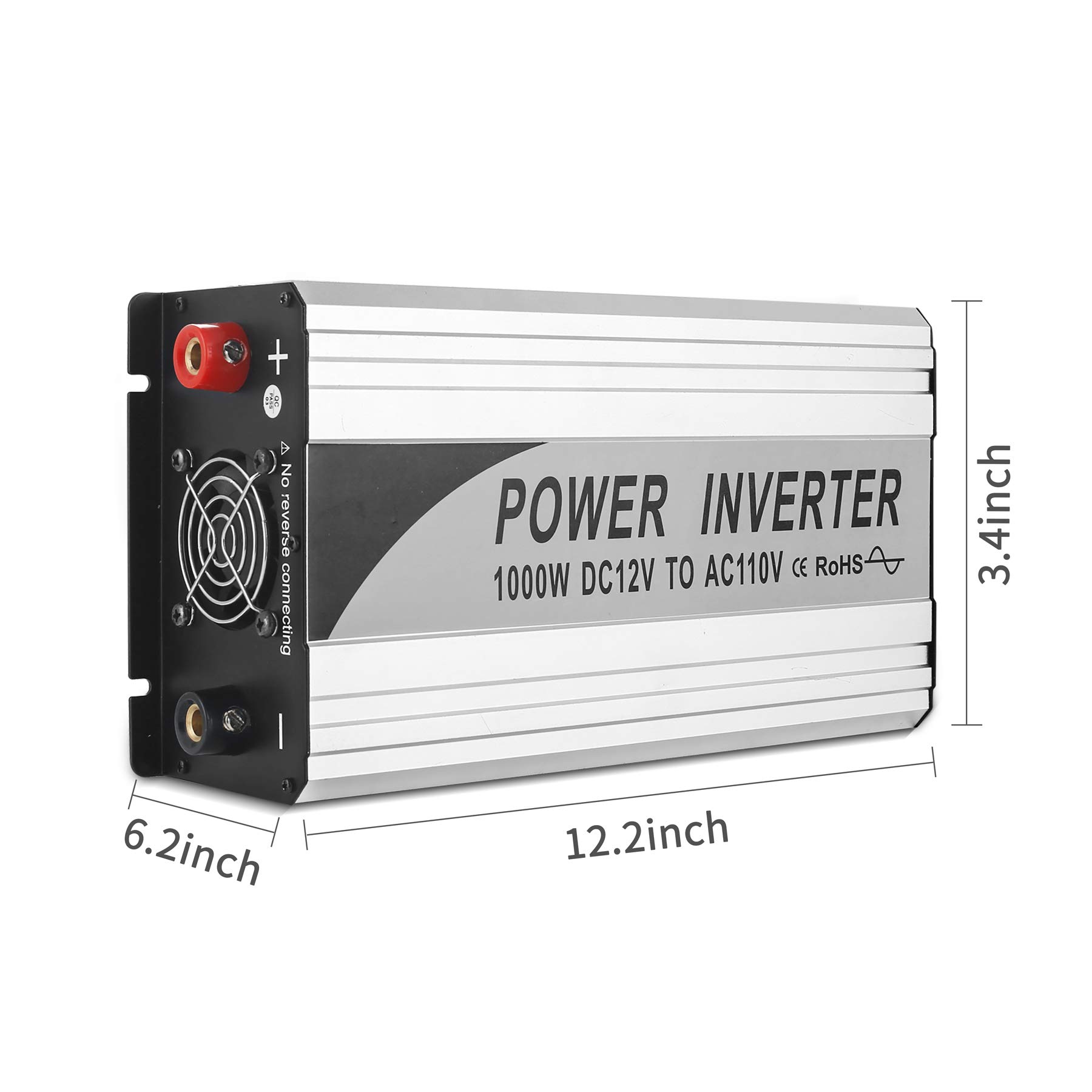 1000W LCD Display Pure Sine Wave Power Inverter DC 12V to AC 110V Converter with 2.1A Fast USB Charging Ports,Car Outlet Adapter Charger Plug Converter with Alligator Battery Clamp