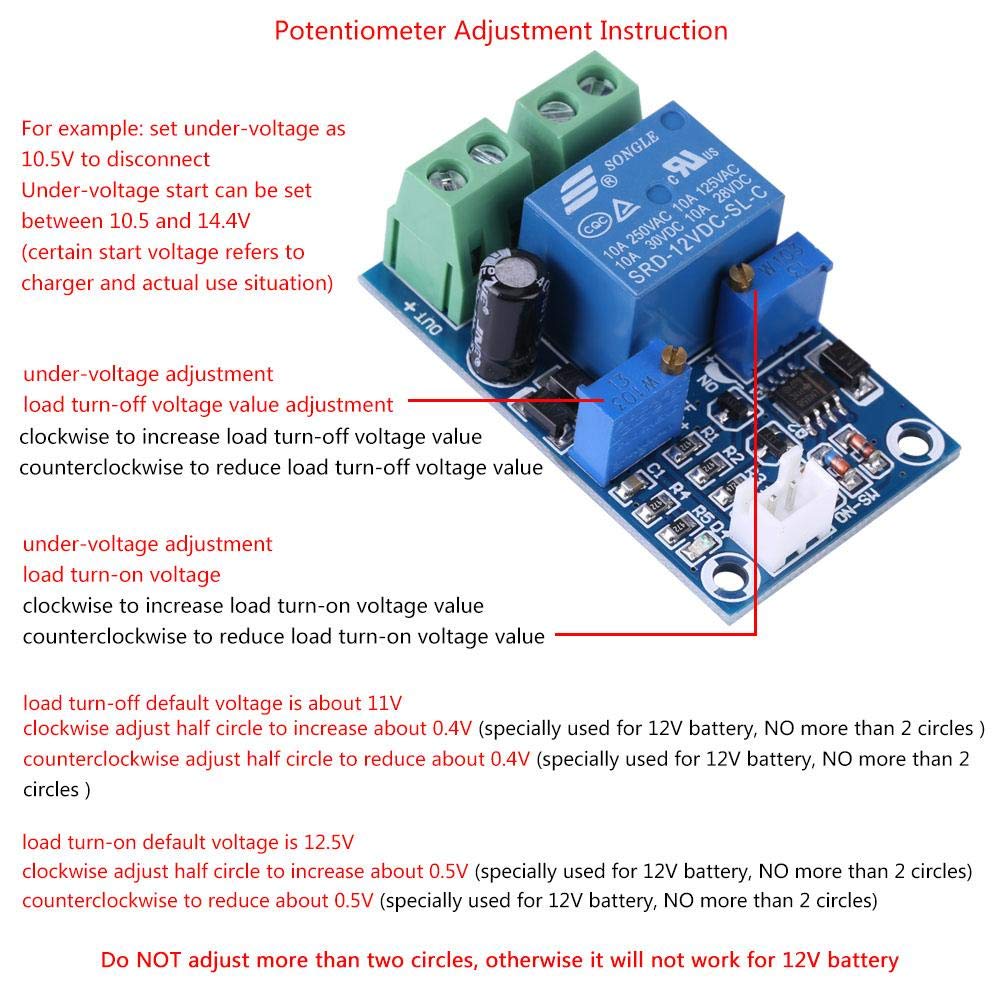 12V Battery Charging Controller Protection Board Module Undervoltage Low Voltage Cut Off Automatic Switch Recovery Protection Controller Module with A LED Indicator