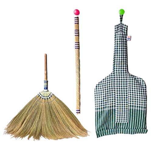 2 in 1 Natural Grass Broom Set by SN SKENNOVA -Traditional Sweeping Broom Thai Handmade Broom Handmade Kitchen Broom Asian Broom (26" 40")