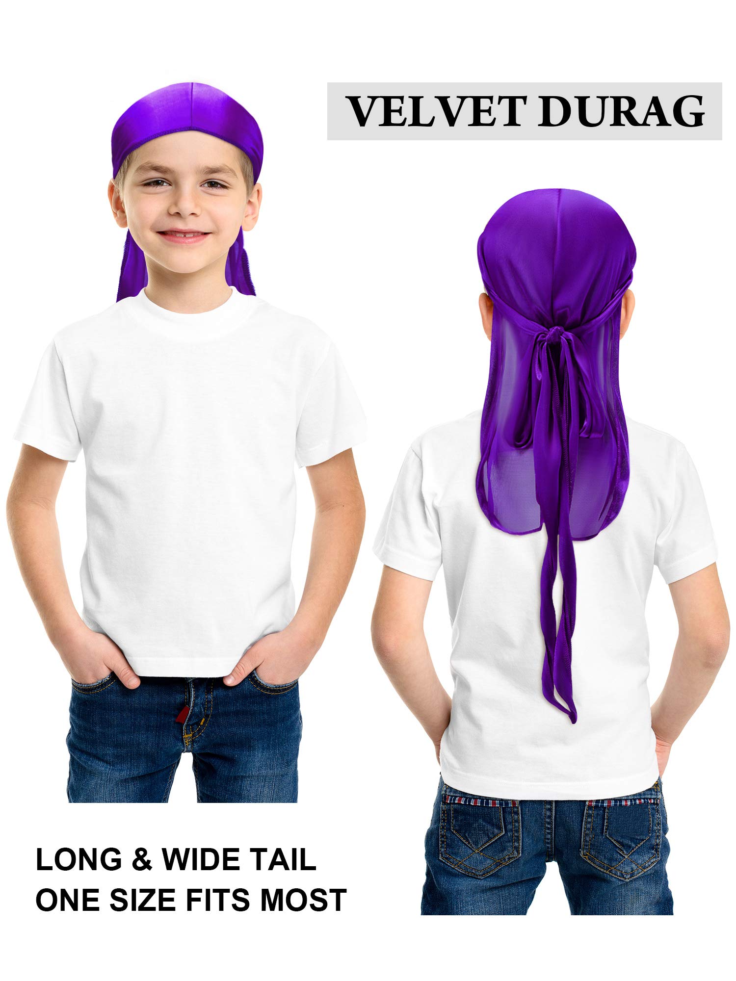 12 Pieces Kids Satin Silk Durag with Wave Caps Set Unisex Baby Durags 360 Wave Wide Strap Headwraps Long Tail Turban Beanies