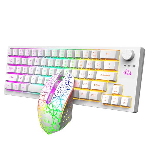 FELICON 2.4G Wireless Mini Gaming Keyboard and Mouse Combo, RGB Backlit TKL Mechanical Feel Keyboard and 7 Color Crack Illuminate Mouse, Mouse Pad for Windows, Computer, Desktop, PC, Notebook