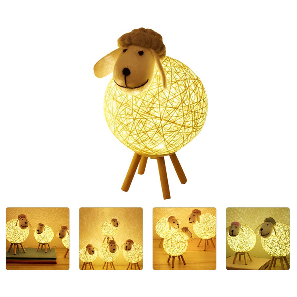 Lamb Night Light Cute Sheep LED Bedside Nursery Lamp Animal Desk Lamp Battery Powered Globe Light Decoration for Birthday Home Dorm Decor Yellow
