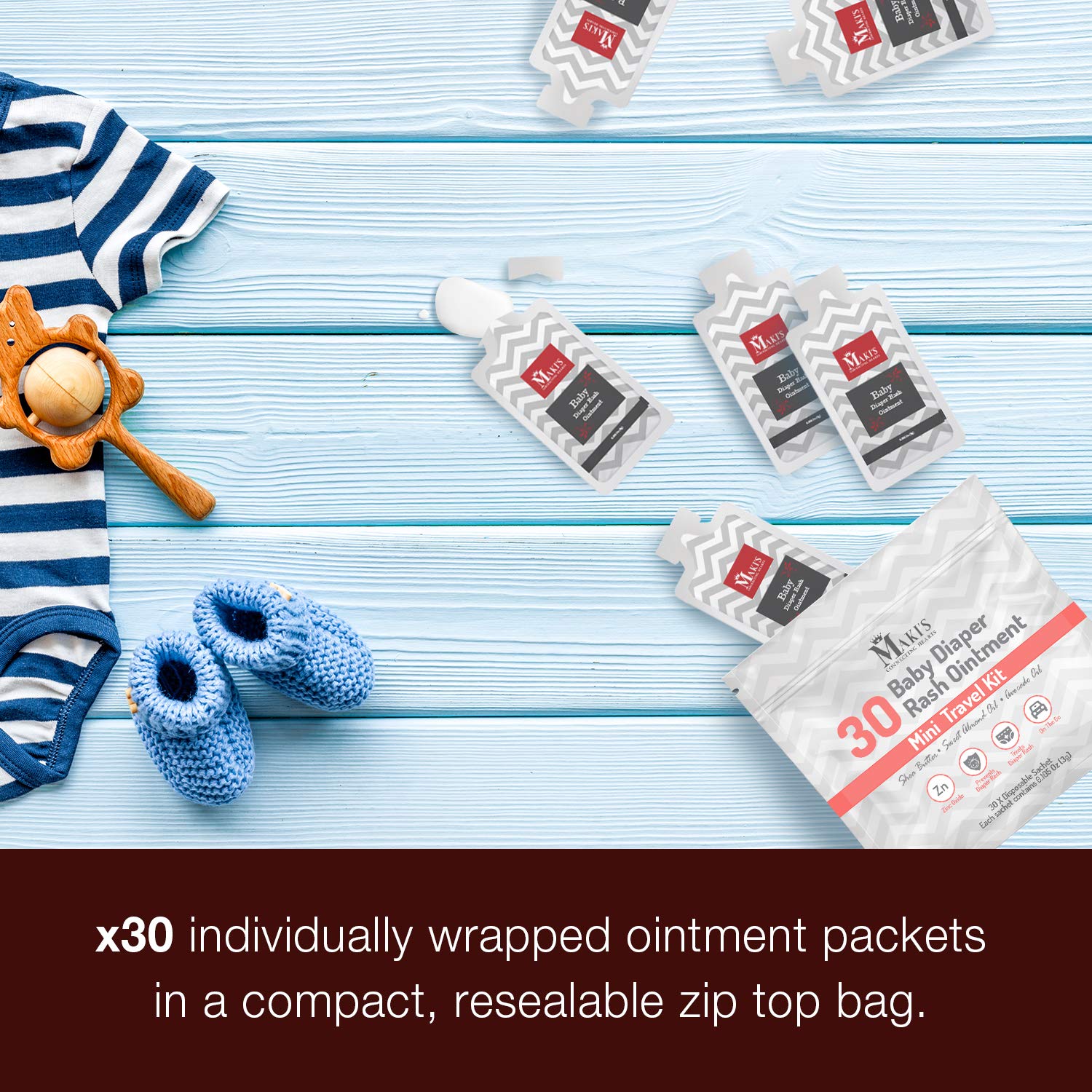 3 Pack - Maki's Baby Diaper Cream x 30 Individually Wrapped Packets | Value Pack | Diaper Cream and Ointment for Treatment & Prevention of Diaper Rash | Safe for Baby's Sensitive & Delicate Skin