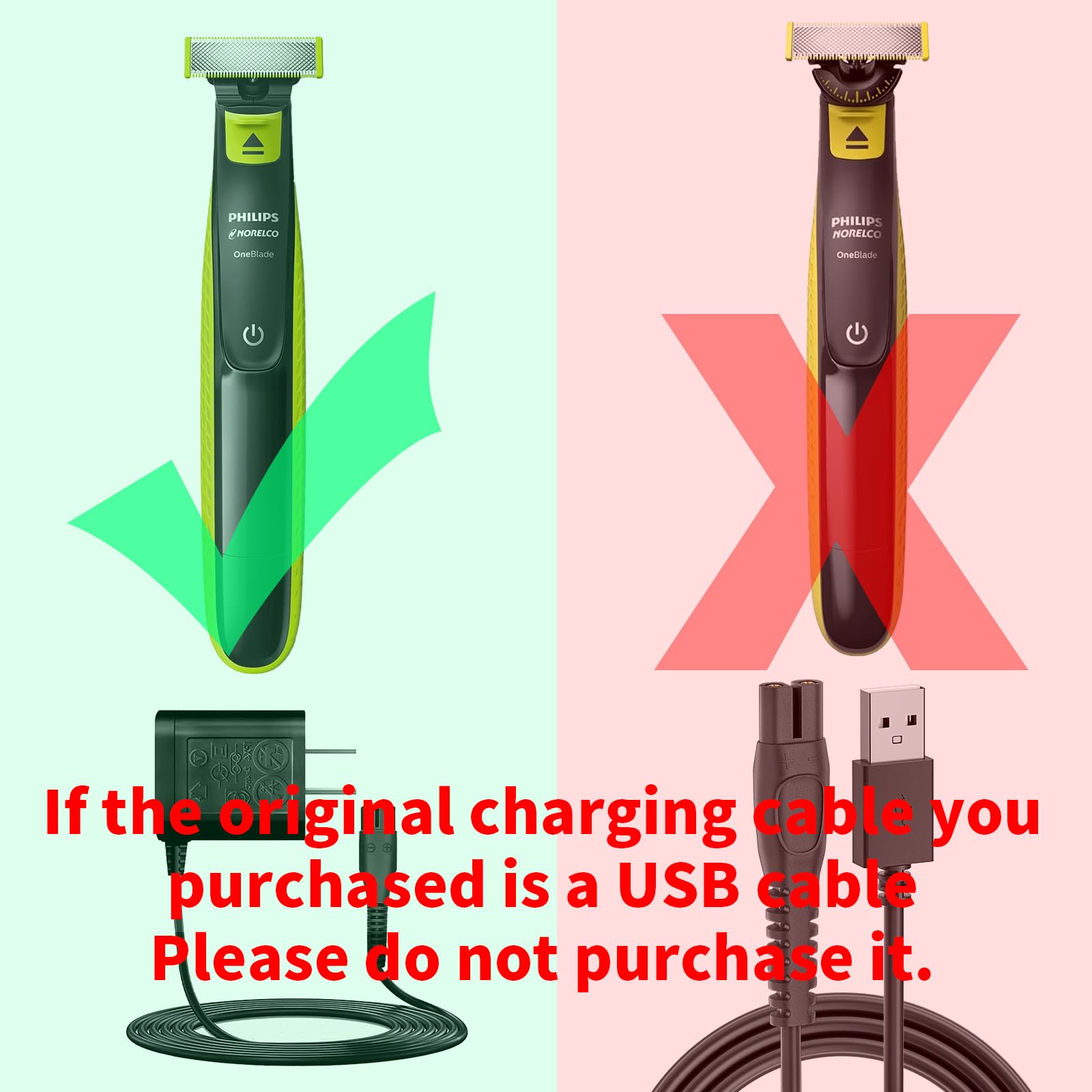 4.3V Charger for Philips Oneblade QP2520 MG3740 A00390, Charging Cord Replacement Philips Norelco One Blade, Electric Trimmer Shaver Power Supply Cord