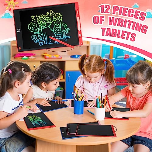 12 Pcs LCD Drawing Pad for Kids 12 Inch Doodle Board Bulk Colorful Erasable Drawing Tablet Writing Pad Reusable Electronic Toys Gifts for Girls Boys 8-10 3-10, Blue, Red, Pink