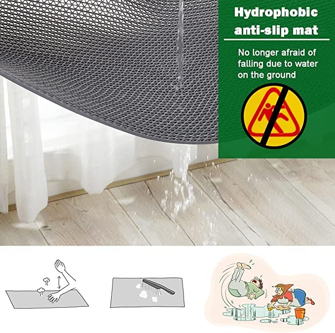 MYOYAY Commercial Drainage Mat 3x10 Ft 0.22'' Thick Drainage Non-Slip Mat PVC Drainage Rug Floor Mat Mesh Holes Pool Drain Floor Mat Roll for Restaurant Kitchen Bars Patio Bathroom Wet Area(Gray)