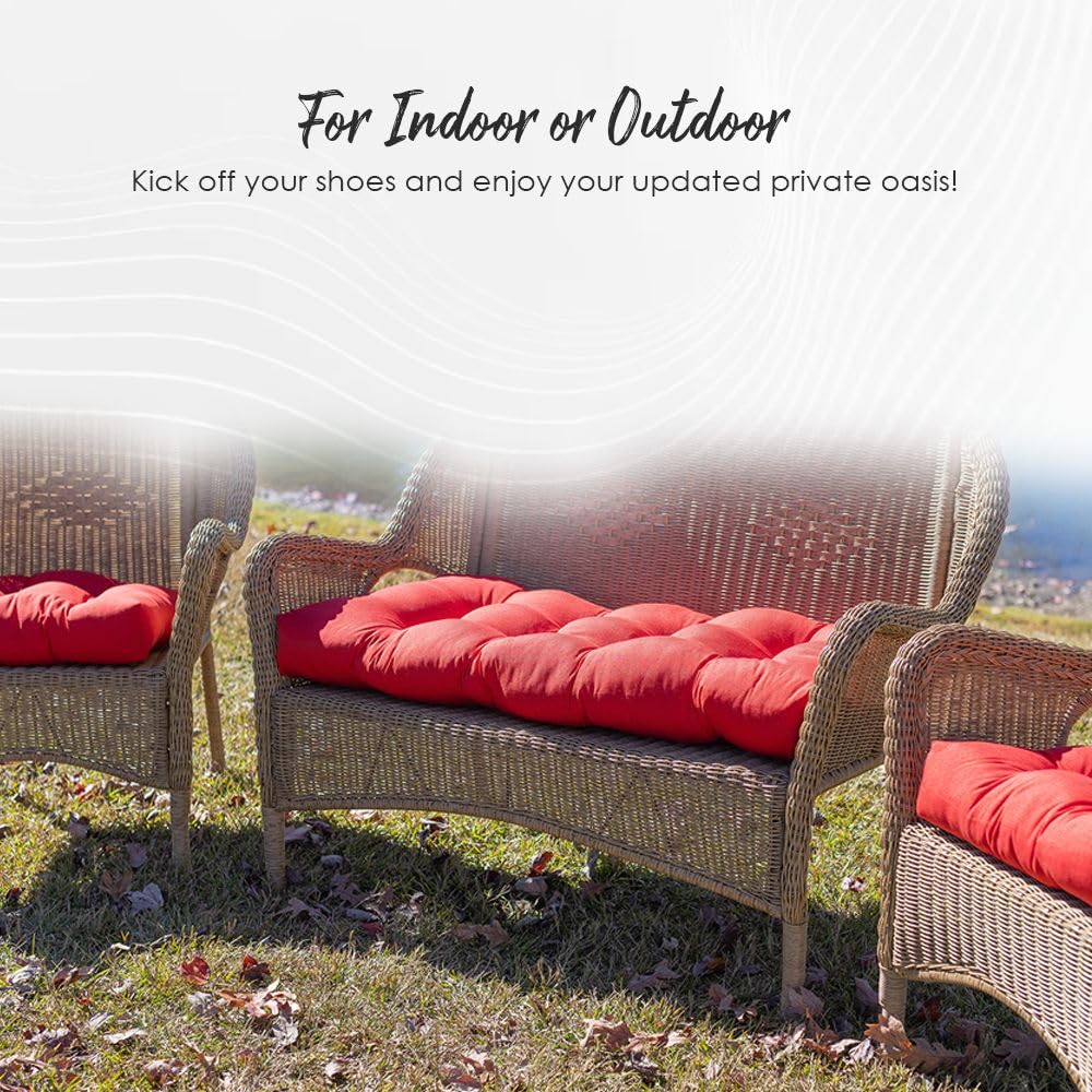 RSH DECOR: Sunbrella 3-Piece Wicker Tufted Cushion Set | Large Size | Made with Sunbrella Performance Fabric | Outdoor Loveseat & U-Shaped Seat Cushions | Brannon Whisper
