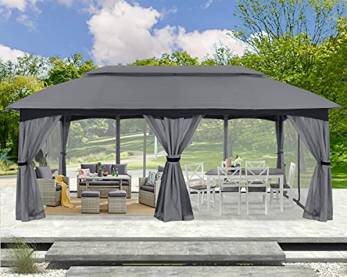 ABCCANOPY 10x20 Outdoor Gazebo - Patio Gazebo with Mosquito Netting, Outdoor Canopies for Shade and Rain for Lawn, Garden, Backyard & Deck (Dark Gray)