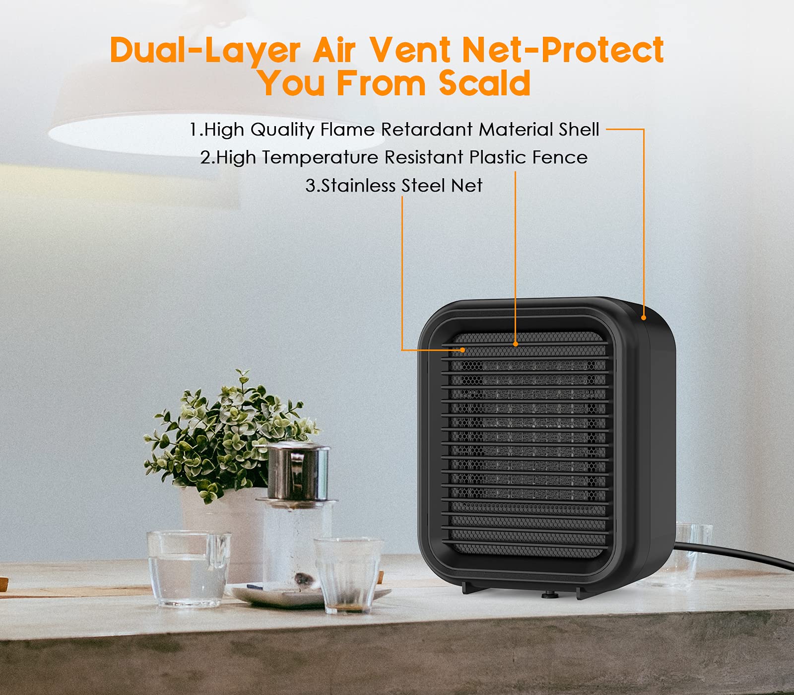 1000W Small Portable PTC Ceramic Heaters for Bedroom, Energy Efficient Electric Heater with Tip-Over and Overheat Protection, Personal Desk Heater for Bathroom Home Dorm Office Indoor Use