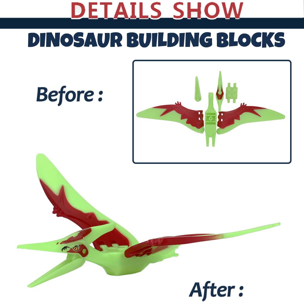 16 Pack: Compatible Dinosaurs Mini Figures for Jurassic World Building Blocks Toys, Glow in The Dark Toy Mini Figures, Bulk Party Favors for Kids Play