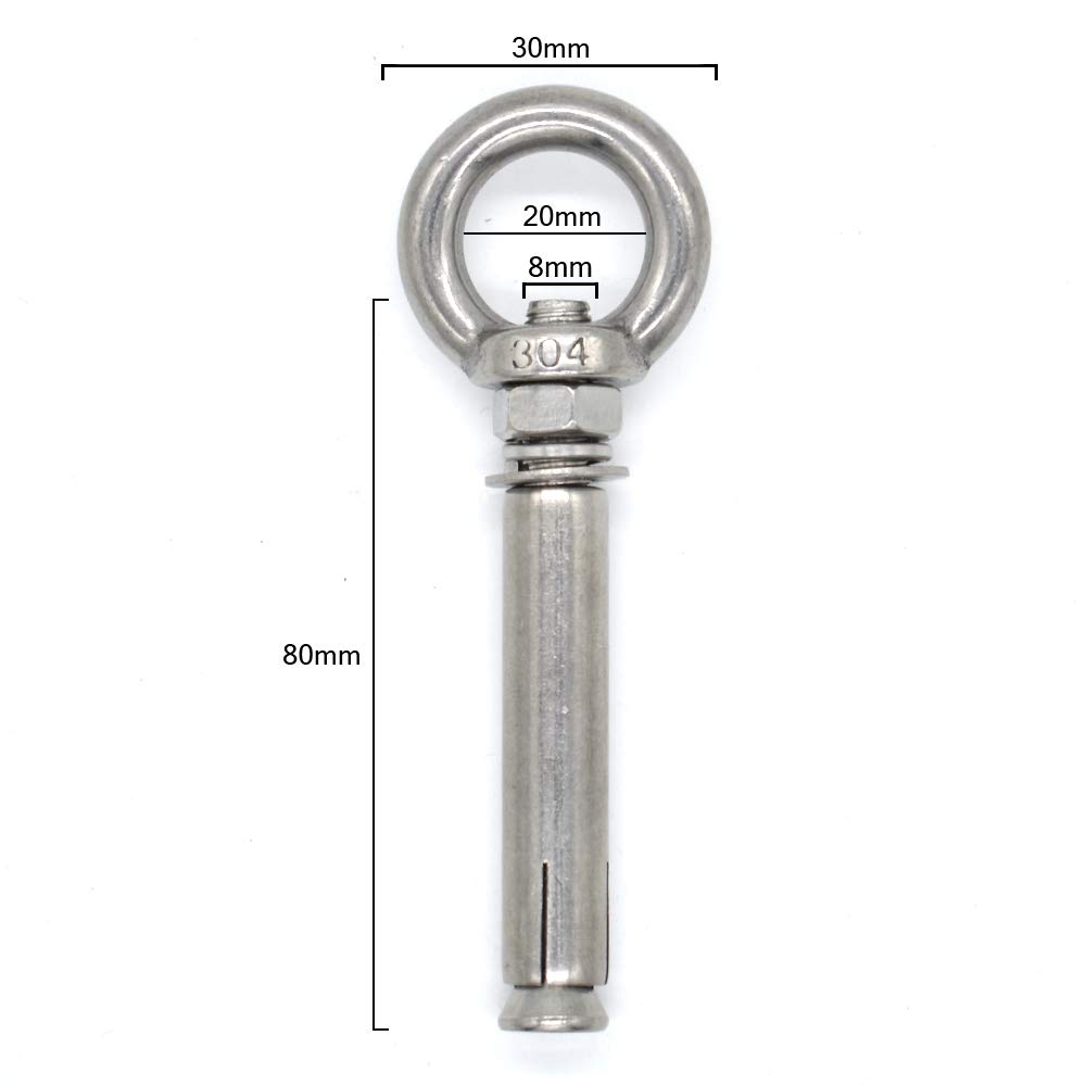 5-Pack Stainless Steel Ring Lifting Expansion Eyebolt Bolt Screw with Ring M8x80mm