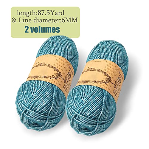 2 Roll Yarn for Knitting Crochet, Velvet Yarn Knitting Yarn Fabric Cloth for DIY Craft Handmade Velvet Coarse Wool Scarf Thread New Year Christmas Gift - Blue, 142 Yards x 2