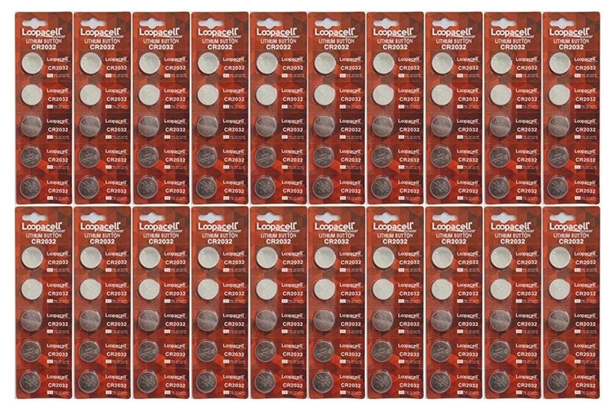100x Loopacell Cr2032 Battery (CR2032/DL2032/E-CR2032/SB-T51/LF1/2V) Lithium 3v