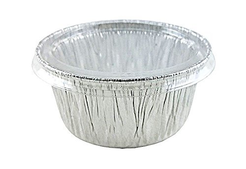 100-Pack Disposable Muffin Cups (4-oz) –With Plastic Lids- Premium Food-Grade Quality Aluminum Cupcake Tip Pan Ramekin Holders – Accommodates Hot/Cold, Cooked & Baked Food –Grease Proof and Stack-able