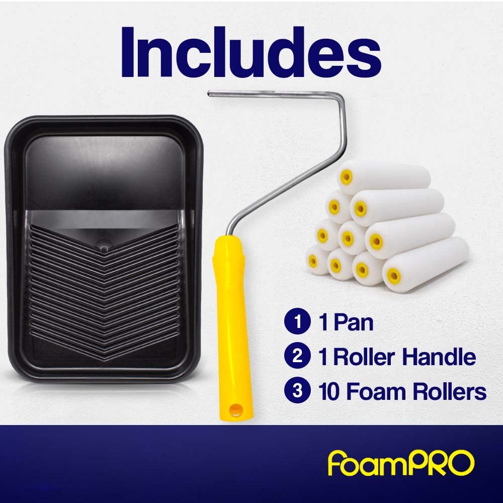 Foampro 6β Fine Finish Paint Roller Kit | 1 Plastic Paint Tray, 1 Roller Handle, 10 Foam Rollers | Foam Roller Kit w/Roller Pan | Home Painting Supplies & Paint Tools, Multicolor, 175 (175KIT)