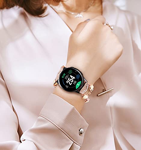 TiMOVO Beaded Fashion Band Compatible with Galaxy Watch Active 2/Active/Galaxy Watch 7/6/5/4 40mm 44mm, Elastic Beaded Night Luminous Beads Band Strap for Women, Rose Gold
