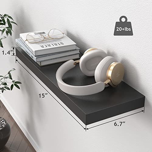 AMADA HOMEFURNISHING Floating Shelves Black, Wall Shelves with Invisible Brackets for Bedroom, Bathroom, Living Room, Kitchen, Set of 3 - AMFS07