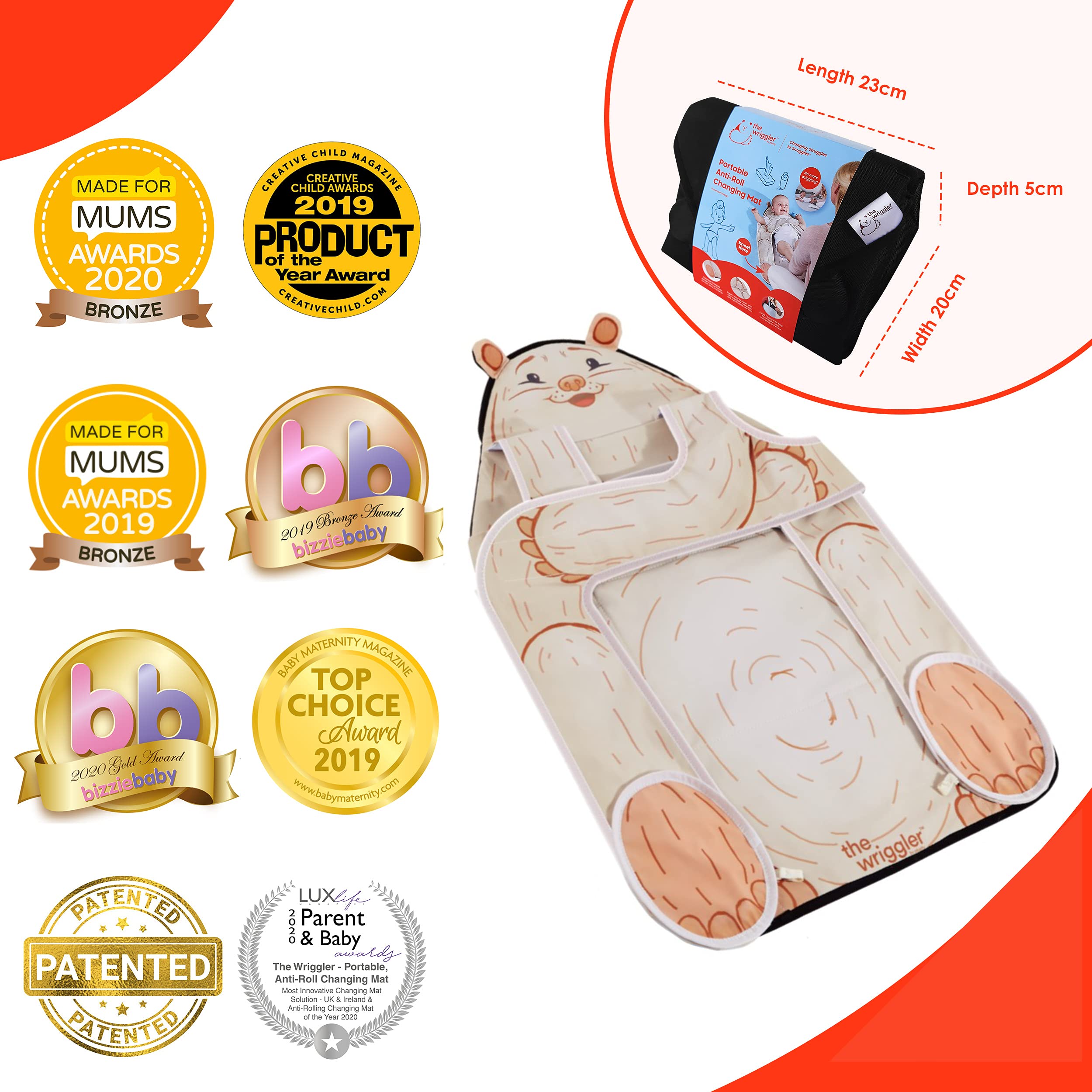 Anti roll Changing mat Baby - The Wriggler Portable Travel pad with Straps