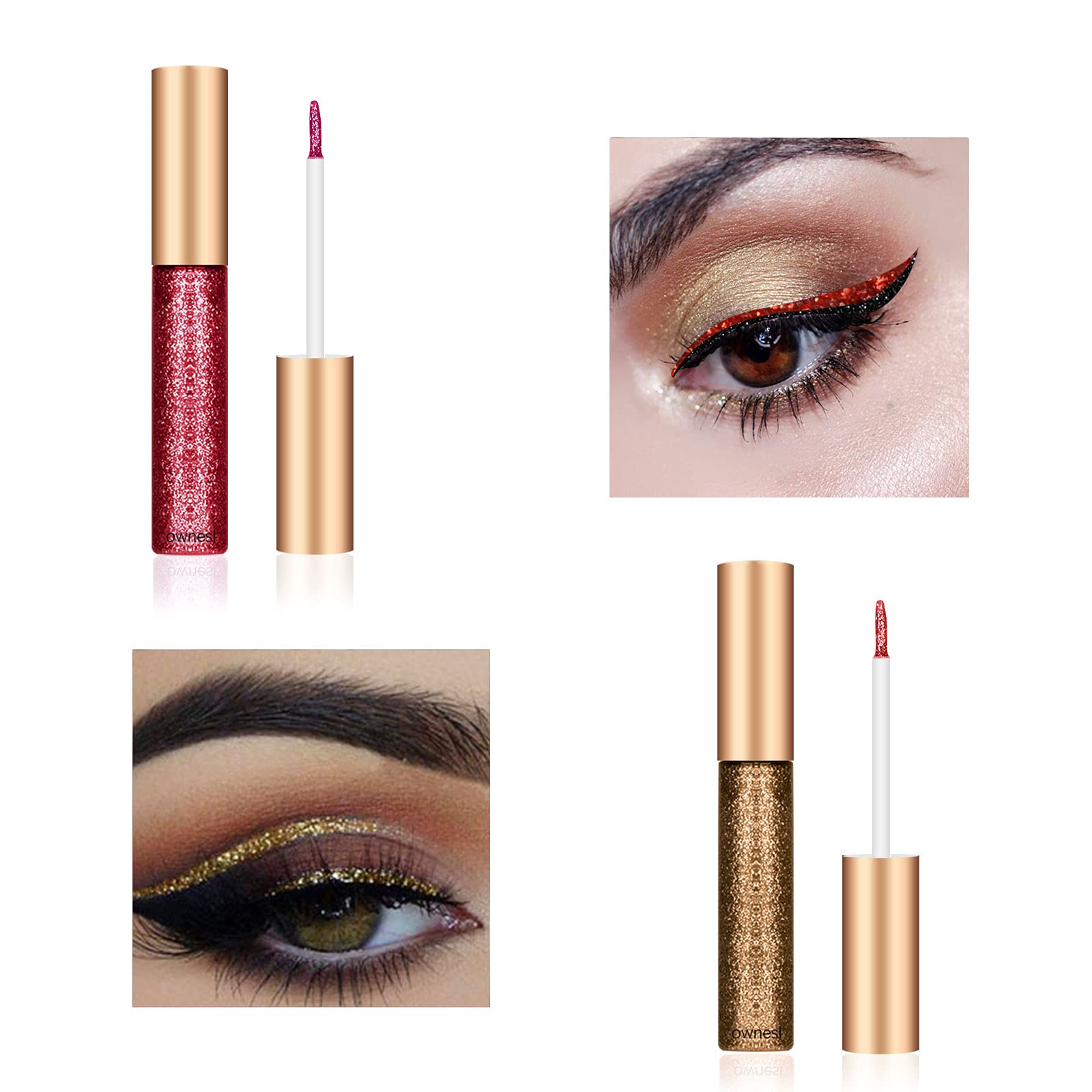 Ownest 10 Colors Liquid Glitter Eyeliner Set, Metallic Shimmer Glitter Eyeshadow, Long Lasting Waterproof Shimmer Sparkling Eyeliner Eye Shadow-10pcs(B)