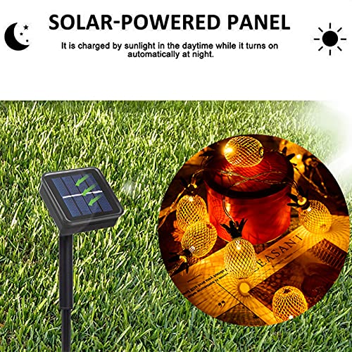 20LED Solar String Lights Outdoor, 16ft Metal Pineapple Shape Solar Garden Light, Waterproof Solar Powered Hanging Light for Outdoor Garden Decoration Home Party Lamp