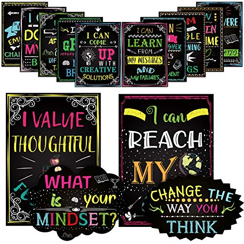 14 Motivational Posters for Classroom What is Your Mindset Bulletin BoardĀ Decoration, Inspirational Sign Positive Quote Wall Art I Can for Office Teachers Students School Classroom Decorations
