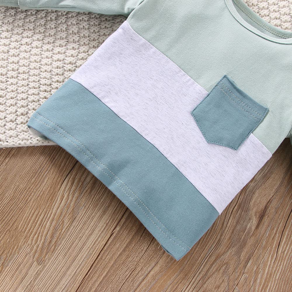 0-5T Newborn Baby Boy/Girl Clothes Color Block Pullover Sweatshirt Top Elastic Waist Pockets 2Pcs Warm Fall Winter Outfit (Long Sleeve Blue, 18-24 Months)