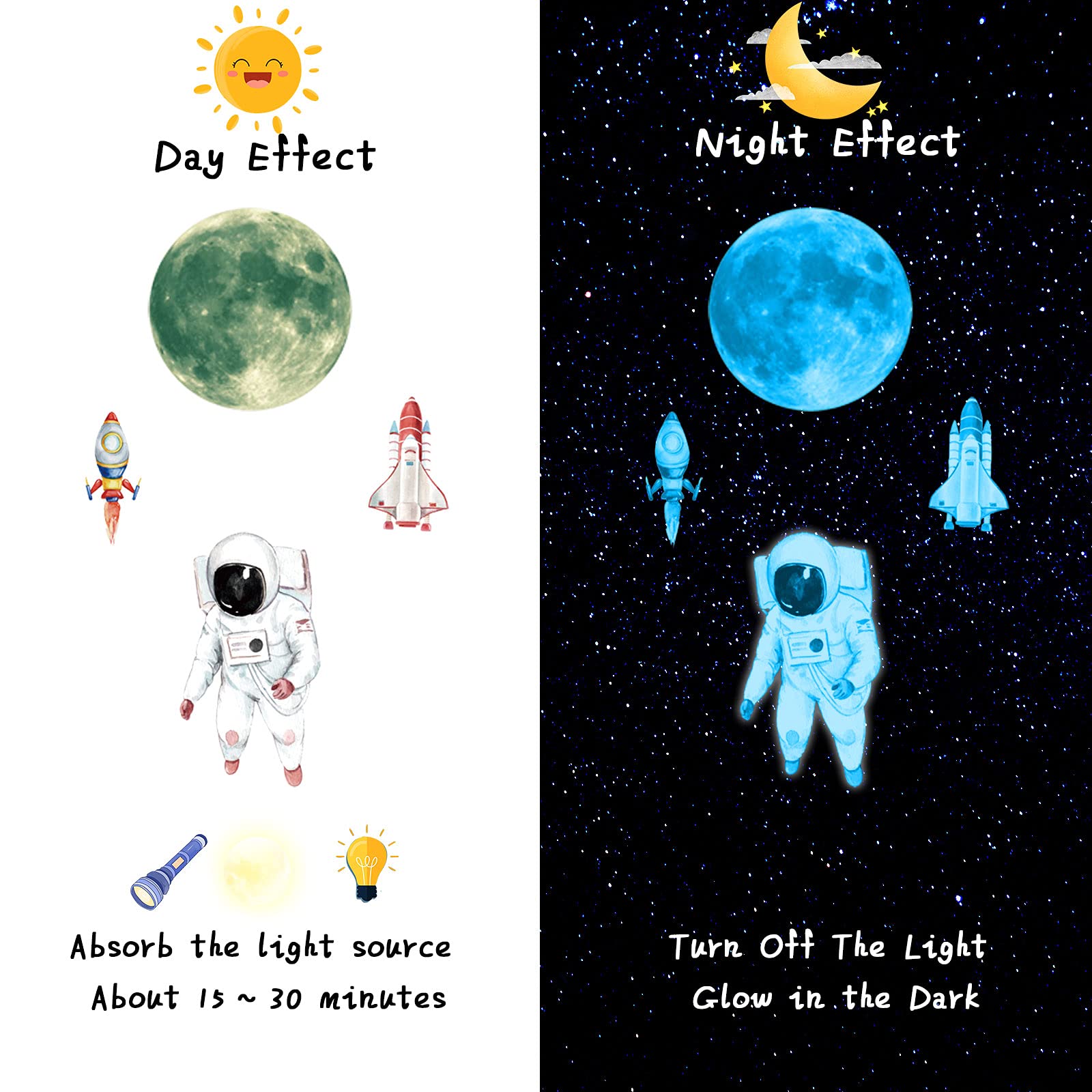 408 Pieces Glow in The Dark Space Wall Stickers Glowing Stars Wall Decals Luminous Spaceship Planet Astronaut Stickers Wall Decals for Kids Bedroom Decor