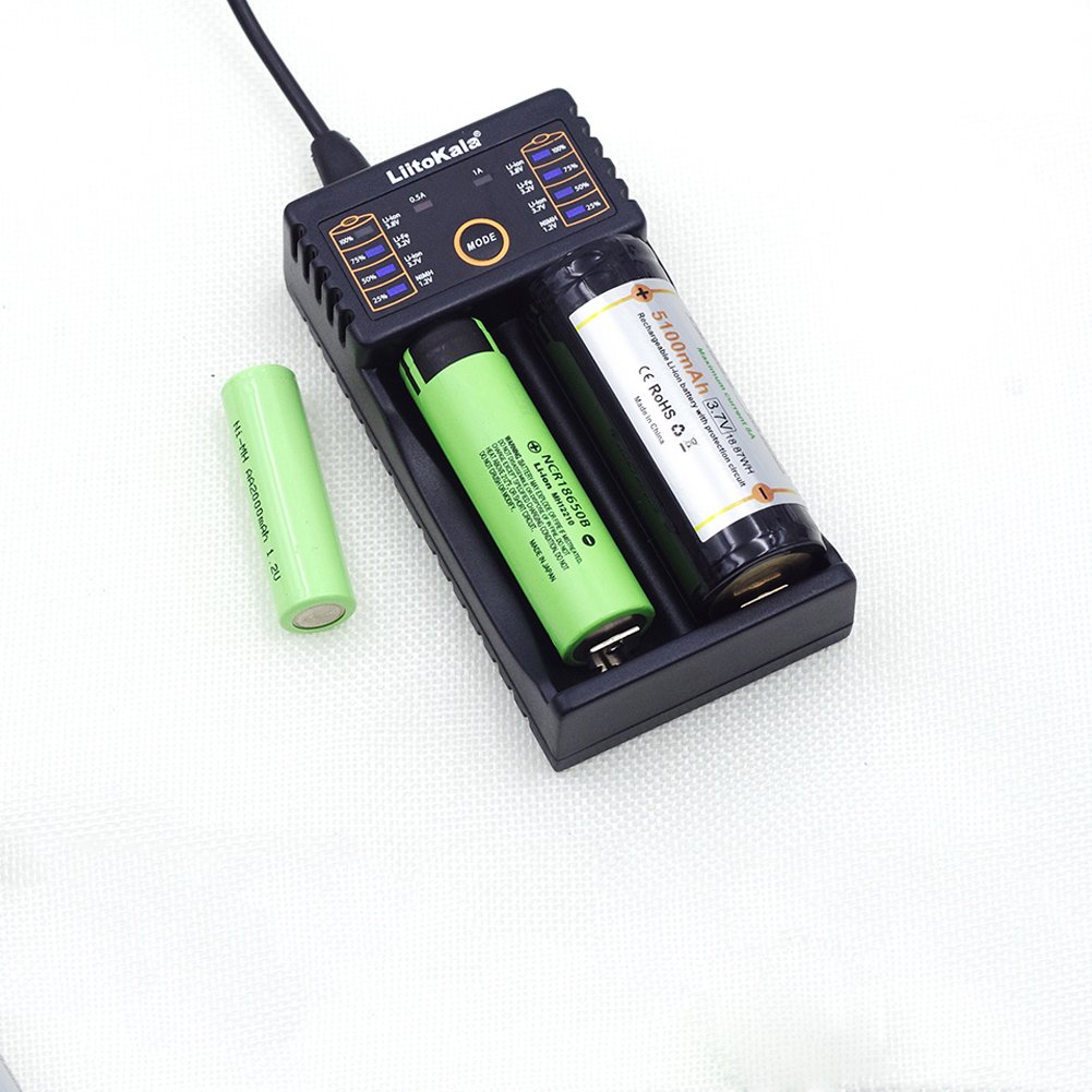 2-Bay USB Smart 18650 Battery Charger,Smart Multifunctional Battery Charger for 18650 26650 14500 16340 10440 RCR123,3.2V LiFePO4,1.2V Ni-MH Ni-Cd AA with 2 LED Indicators