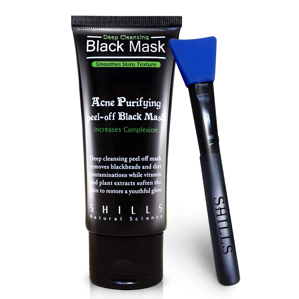 SHILLS Charcoal Mask for Men, Purifying Peel Off Mask, Face Mask Peel Off, Face Mask Deep Clean Pore, Blackhead Remover, 1 Bottle (1.69 fl. oz) and a Brush Set