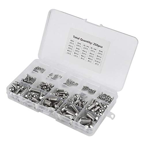 250Pcs M2-M10 Machine Screws Stainless Steel Hex Socket Round Pan Head Screws for Laptop/Keyboard/Phone/PC Fastener Repair Tool SCRW-228778