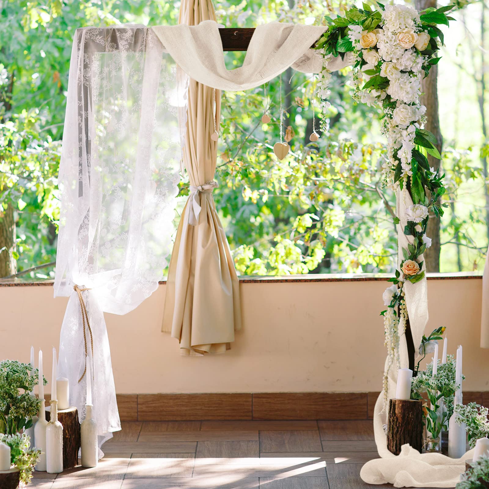 10 Pack Cheesecloth Table Runners Wide Gauze Table Runners Boho Table Runners for Bridal Shower Wedding Birthday Party Table Decorations (Beige, 35 x 157 Inch)