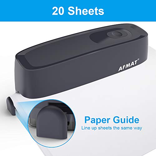 3 Hole Puncher for Paper, AFMAT Electric Hole Punch 3 Ring, 20-Sheet Paper Punch, AC or Battery Operated 3 Hole Puncher, Effortless Punching, Long Lasting Paper Punch for Office School Studio, Gray