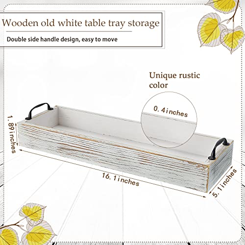 2 Pack Rustic Wooden Serving Trays Rustic Wooden Long Serving Trays with Handle Rectangular Ottoman Tray for Home Room Coffee Table Farmhouse Serving Decoration (Whitewashed)