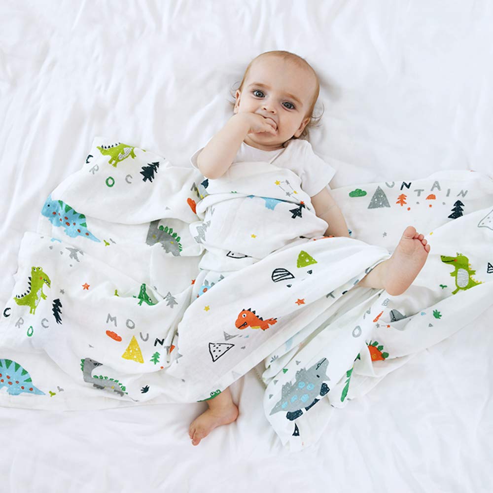 2 Pack Muslin Baby Swaddle Blanket Baby Nursery Bath Towel 6 Layers 43.3'' by 41.3'' Super Absorbent Premium Soft Natural for Sensitive Skin Baby 100% Organic Cotton